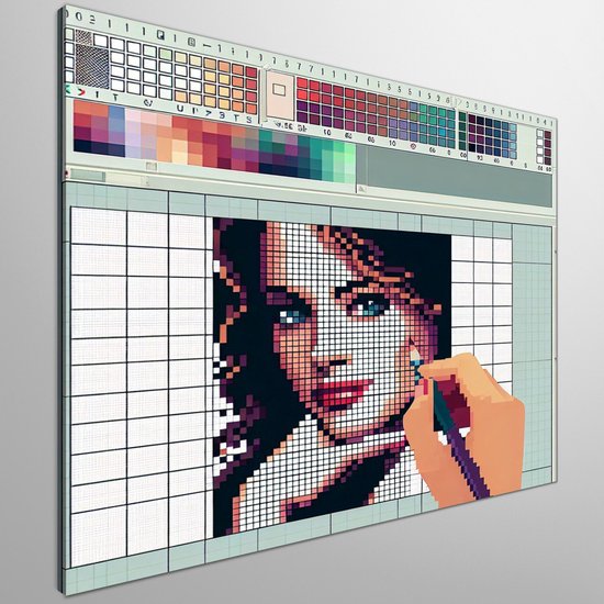 Pixel art vrouw schilderij | Digitale godin gevangen in een wereld van ...