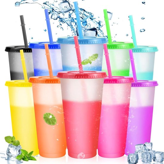 24oz Color Changing Water Cups with Lids - Cold Drinking Tumblers for ...