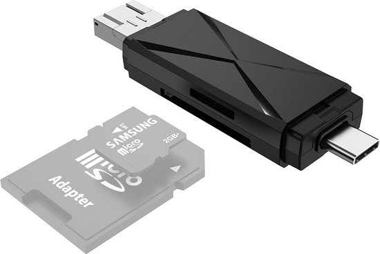 3-IN-1 USB + USB-C + Micro USB naar SD + Micro SD adapter kabel ...