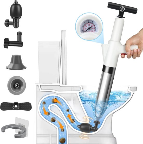 Equivera WC Ontstopper met Hogedruk - Max 8 bar, 4 opzetstukken | bol