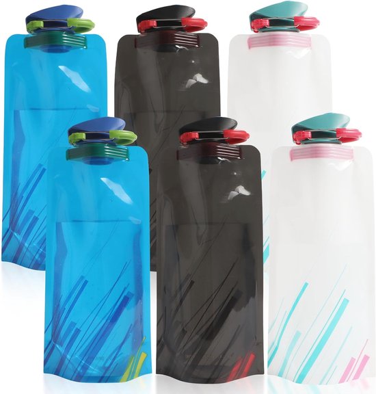 6 Opvouwbare Waterflessen 700 ml - Herbruikbare Flexibele Drinkflessen ...