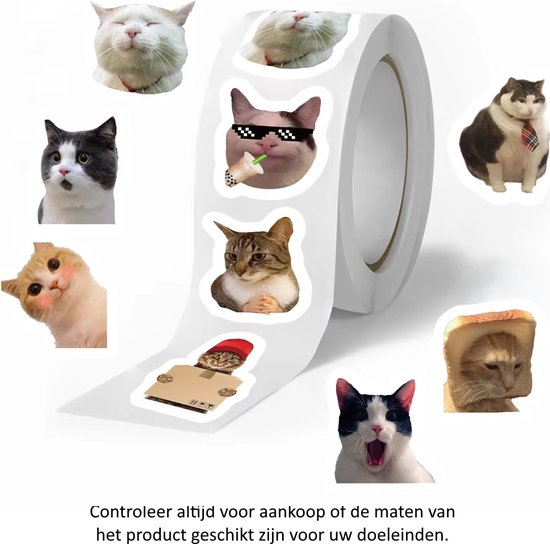 Rol met 500 Katten Meme stickers - 2.5 cm diameter - Cats - Funny - Kat ...