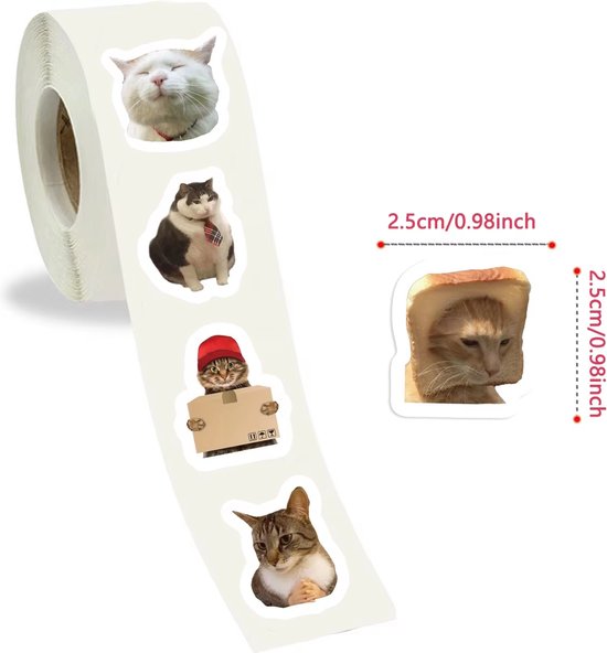 Rol met 500 Katten Meme stickers - 2.5 cm diameter - Cats - Funny - Kat ...