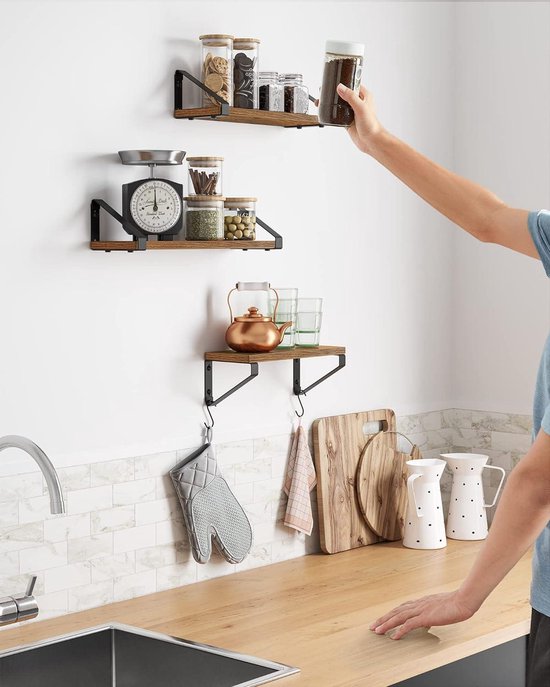 Industrieel Ontwerp Zwevende Wandplank Set van 3 - Stabiele Plank voor Woonkamer,... | bol