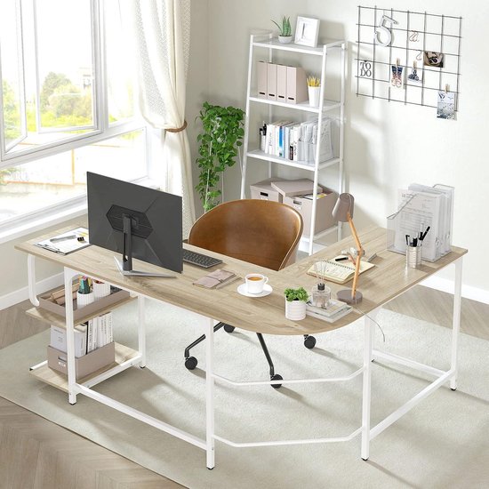 Bureautafel L-vorm 175 x 135 cm planken omkeerbare ronde hoek computer ...
