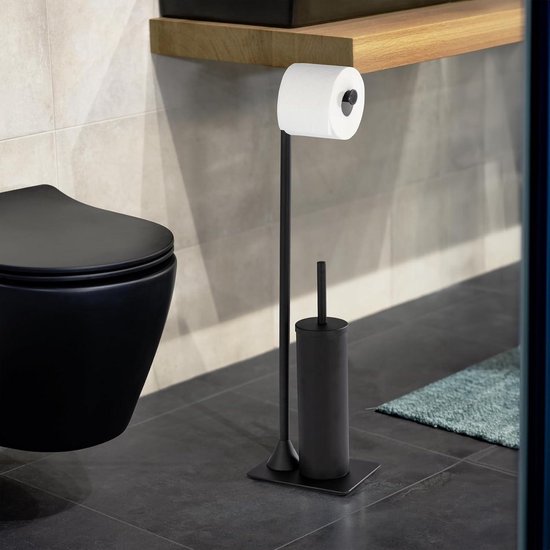 Staande WC-garnituur Hella standaard zwart mat - toiletpapier rolhouder ...