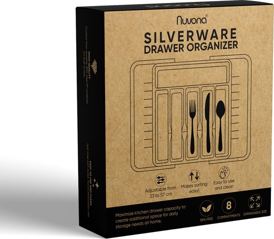 Nuvona Uitschuifbaar Bestekbak met 8 Vakken – Besteklade Organizer – 57 ...