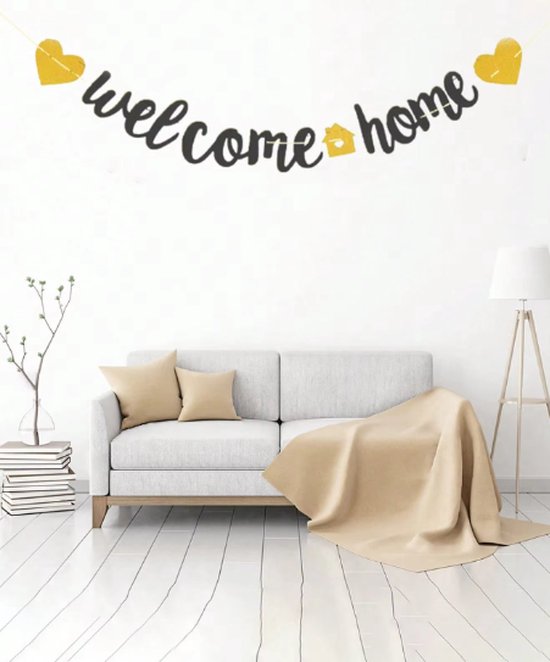 Slinger Glitter Goud / Zwart Welcome Home | Guirlande - Vlaggenlijn ...