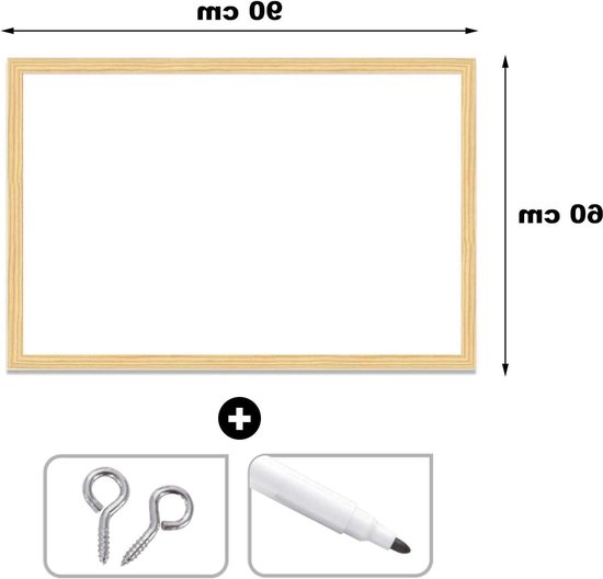 Wit Bord met Houten Frame 60x90cm - Schoolbord Krijtbord - Hansel Home ...