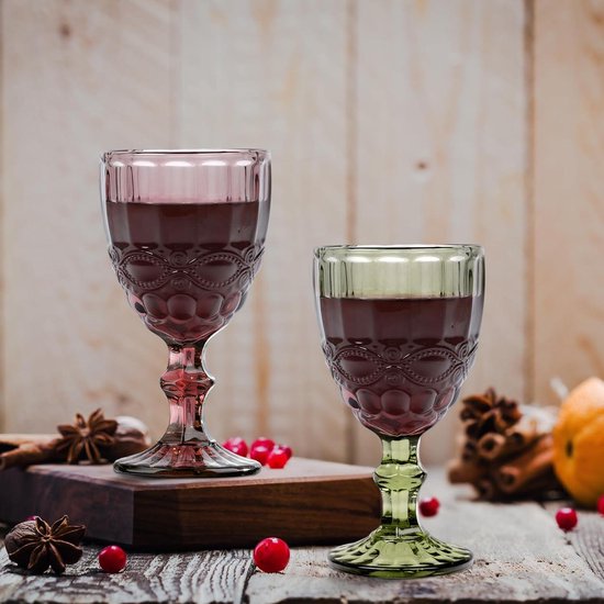 Purple Vintage Embossed Coloured Red Wine Glasses - Set of 4 | bol
