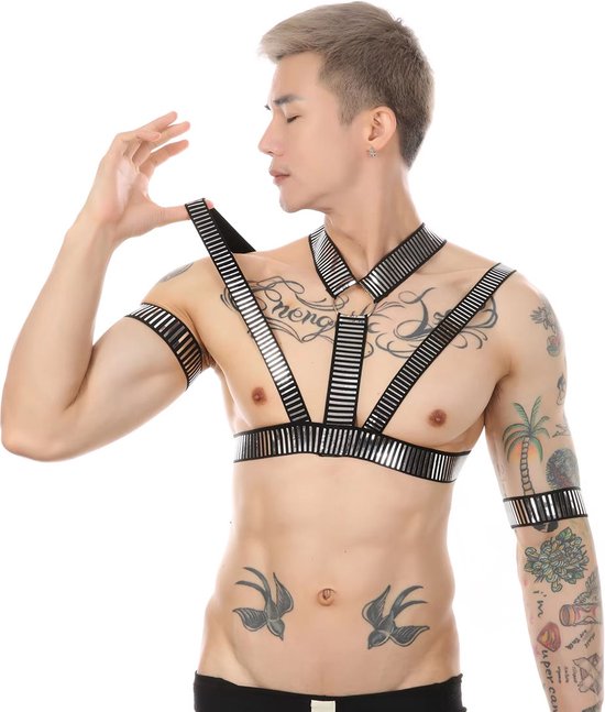 Sexy Heren Harnas met Zilver Details – Borst - Bondage Lingerie - Mannen - One Size -... | bol