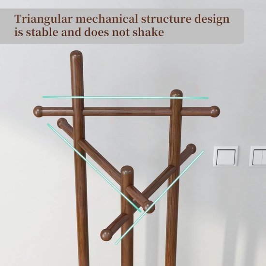 Coat Rack Freestanding Rotating Wooden Clothes Rack Stand with 3 ...