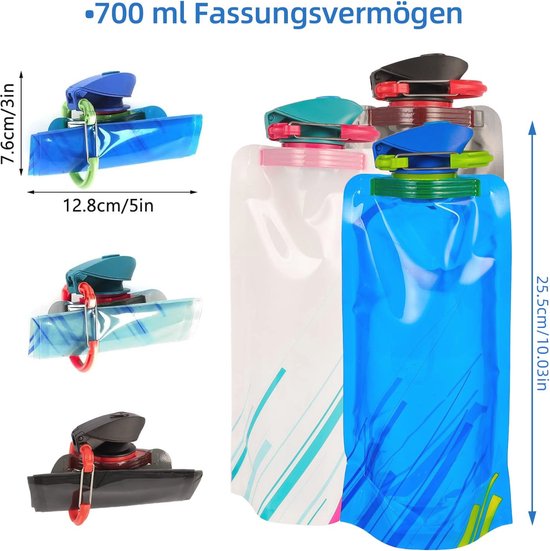 Opvouwbare waterflessen 700 ml - Herbruikbare en lekkagevrije ...
