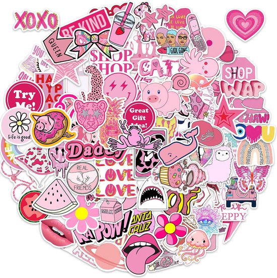 Roze VSCO stickers - Pakket met 100 leuke Stickers met Teksten, Dieren, Bloemen -... | bol