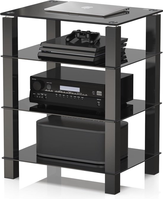 TV Rack HiFi Plank Audiokast met Glas en Aluminium - 600x455x770mm | bol