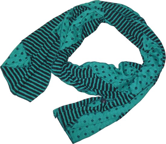 Sjaal turquoise met ruitjes en streepjes patroon | bol