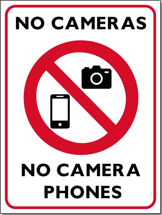 No Cameras/Phones - Geen Camera/Telefoon Bord- Bord 300 x 400 mm ...