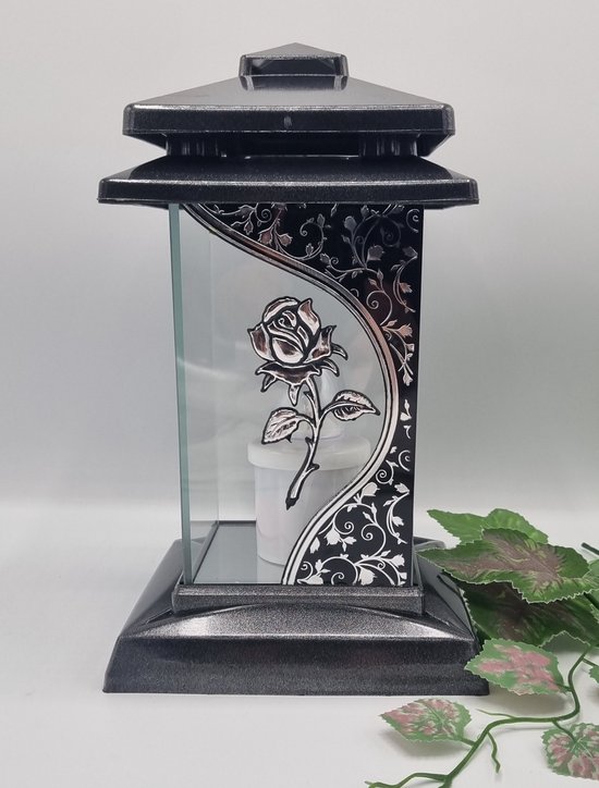 Herdenkingslicht - L-53 - Lantaren - Roos - Zwart - Zilver - Spiegel ...