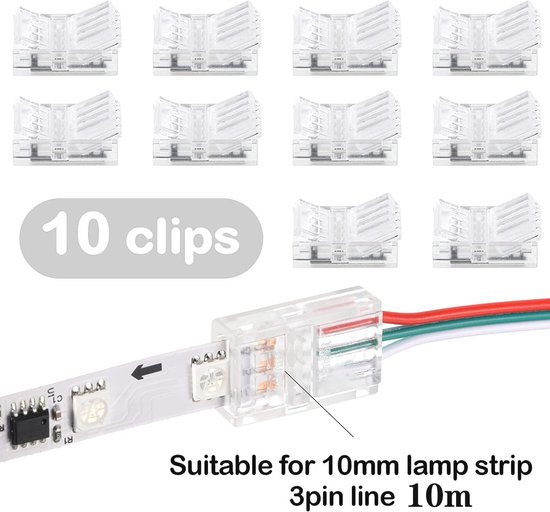 10 m 22 AWG 3-pins LED strip verlengkabel + 10 stuks 3-pins LED strip ...
