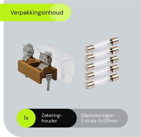 VLTG Zekeringhouder inbouw blok 5x20mm - 630mA - Klein - T(traag ...