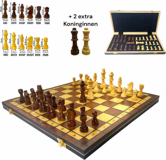 Chess - Schaakbord 49x49 CM - schaken - 2x extra koninginnen ...