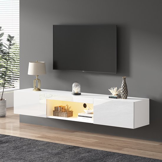 KOMHTOM TV Meubel 160x31x22 cm wit glanzend wandMeubell voor 70” TV LED ...
