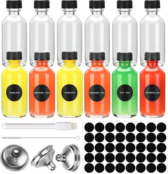 12 Mini Glazen Flessen met Deksel - 60 ml Shot Glazen voor Gember- en ...