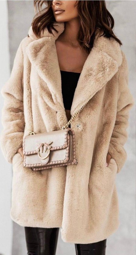 Faux Fur Coat - Winter Coat - Dames Winter Coat - Roze - Maat M | bol