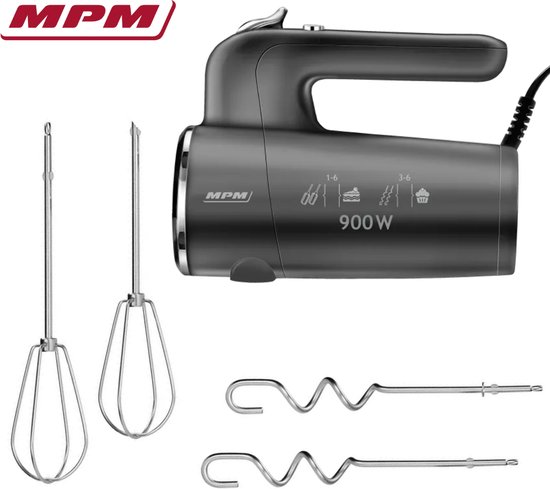 MPM Handmixer met 2 Kloppers en 2 Deeghaken - 6 Snelheden met Turbofunctie - KRACHTIG... | bol
