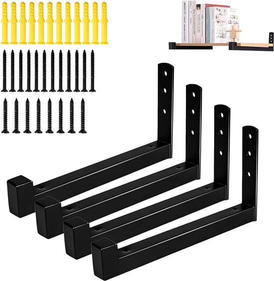Set van 4 Zwarte L-beugels voor Planken - Industriële Metalen Beugels ...