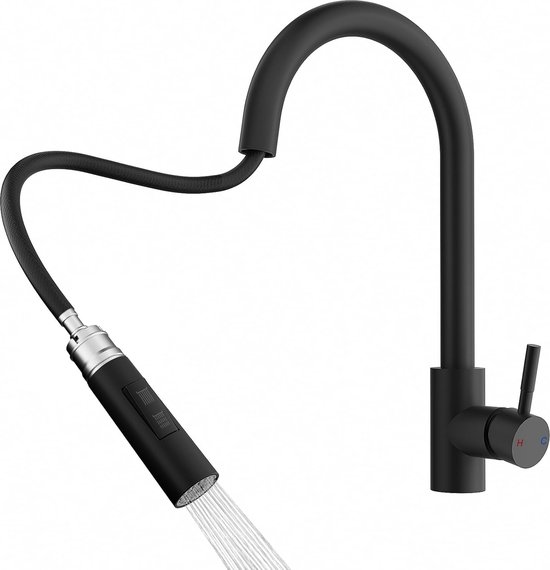 Roestvrijstalen Keukenkraan met Uittrekbare Douche - Hoge Druk Keukenkraan met Twee... | bol