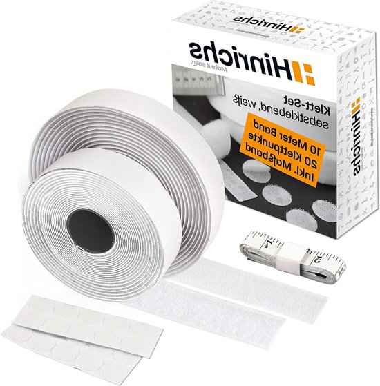 Klittenband zelfklevend set extra sterk wit - 10m x 2cm - 20 stuks ...