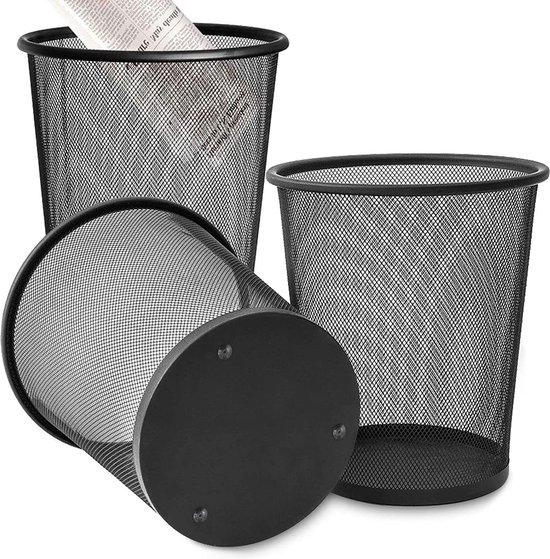 Prullenbak Metaal Raster Set 3 Stuks - 12 Liter - Ronde Prullenmand ...