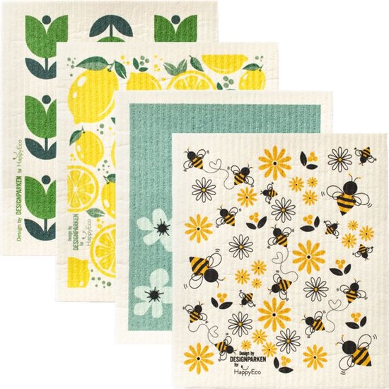 HappyEco - 4 stuks Zweedse vaatdoekjes met print - schoonmaakdoekjes ...
