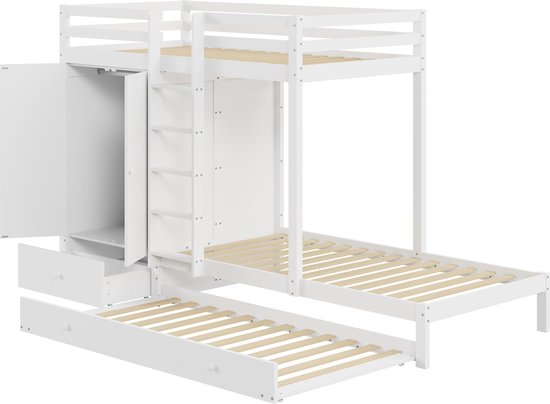 Merax Stapelbed 90x200 cm met Kast en Lade – Extra Uitschuifbaar Bed ...
