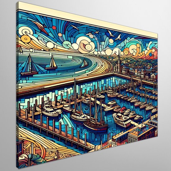 Line art haven schilderij | The Harbor of Creativity: A Unique Line ...