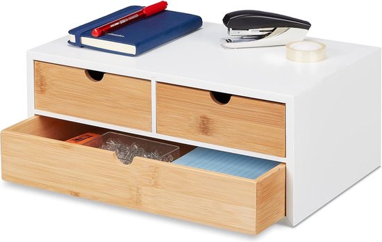 Bamboe & MDF bureau organizer met 3 lades - HBD 14 x 33 x 21 cm - Mini ...