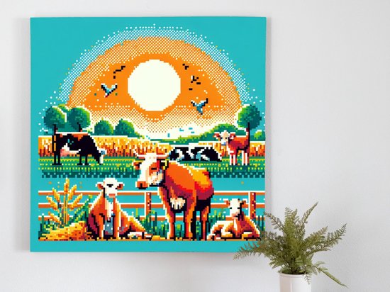 Pixel art vee schilderij | Een kudde kleurrijke pixels: een kunstwerk ...