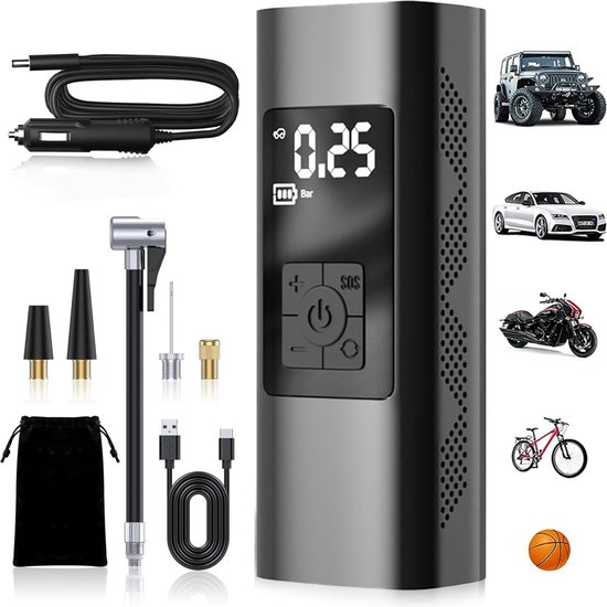 Draagbare Luchtcompressor - Elektrische Fietspomp - Elektrische Bandenpomp -... | bol