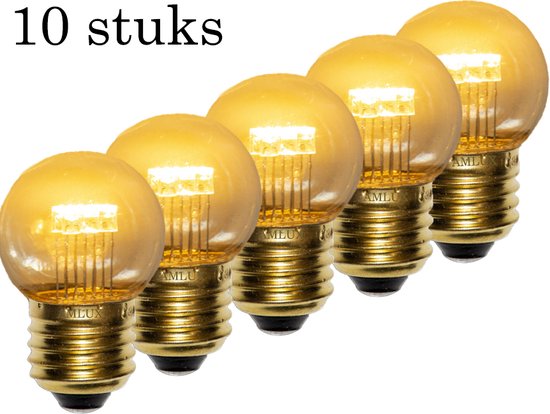10 stuks - LED kogellamp - 0,7W - transparant kap - E27 2200K - IP44 | bol