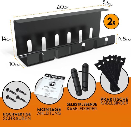 Premium kabelgoot set van 2 - zwart kabelmanagement voor thuiskantoor ...