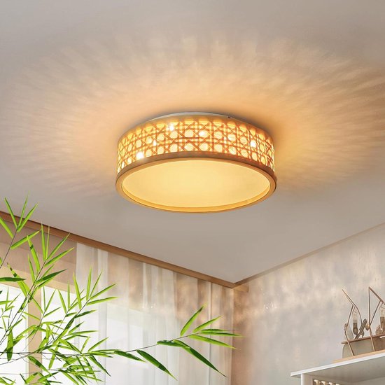 Bamboe plafondlamp rond 25W - Houten plafondlamp 30cm - Vintage bamboe ...