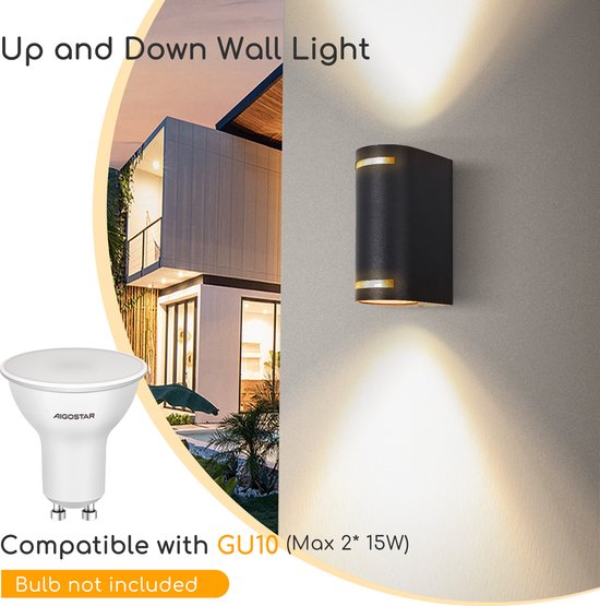 Buitenlamp rond zwart | dubbele GU10 lampvoet voor twee spots ...