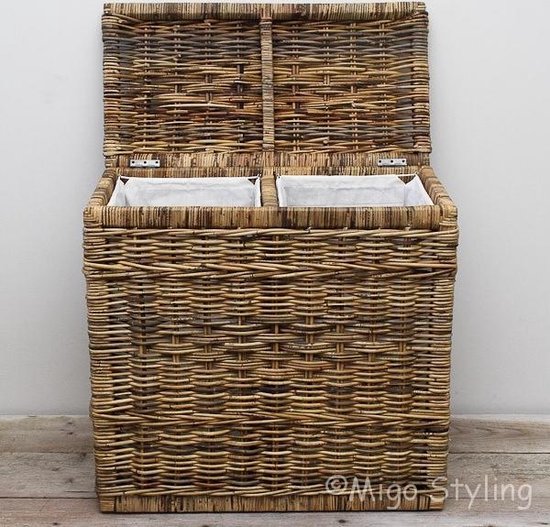 Wasmand-Duo-Naturel-Brown-67x35xH65-Riet-Rotan-Rechthoek | bol
