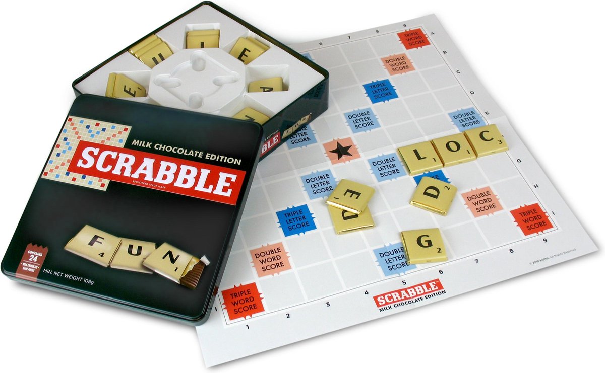 Scrabble Chocolade spel - in luxe Vintage bewaarblik | bol