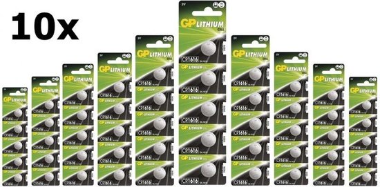 50 Stuks (10 Blister a 5st) GP CR1616 3v lithium knoopcelbatterij | bol