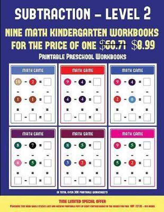Printable Preschool Workbooks (Kindergarten Subtraction/taking away ...