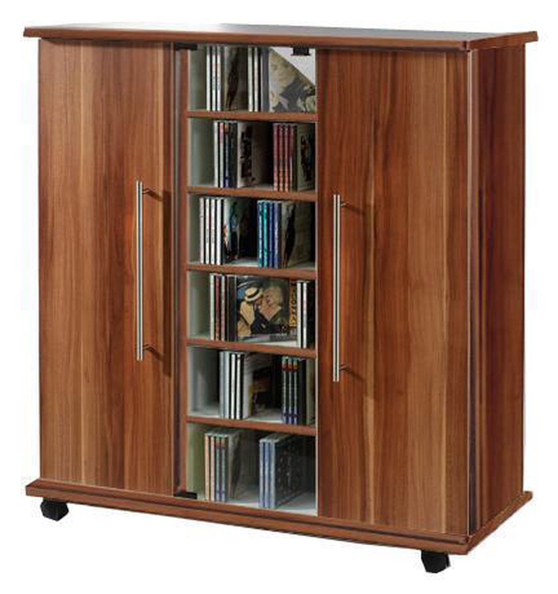 CD DVD rek / kast Luxor met deuren en verrijdbaar (Noten) | bol.com