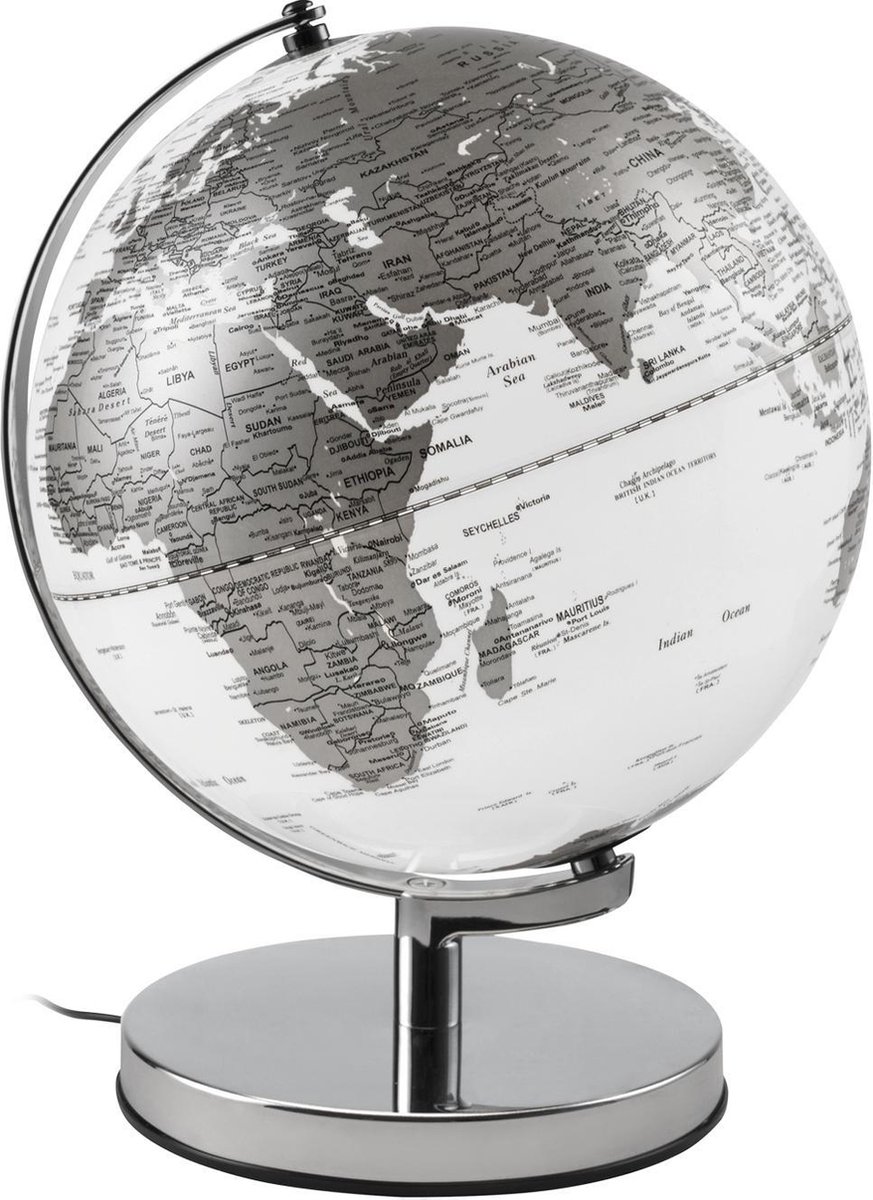 Mascagni - wereldbol / globe grijs / zilver met verlichting diameter 30 ...