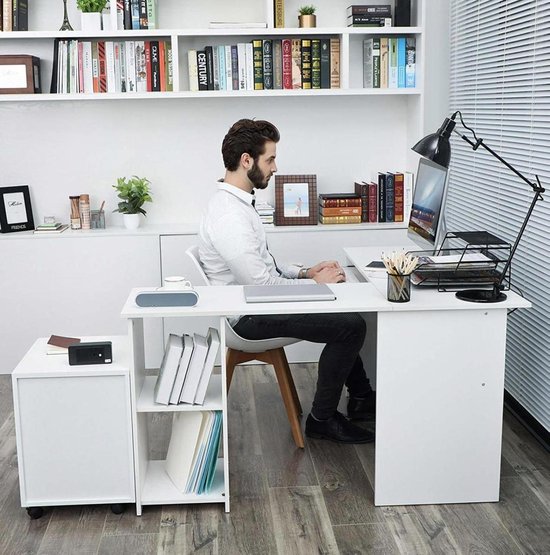 Songmics L-vormig Hoekbureau - Computermeubel Met Opbergvakken En ...